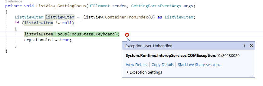 How to always focus first ListViewItem in ListView control when pressing tab key from previous ...