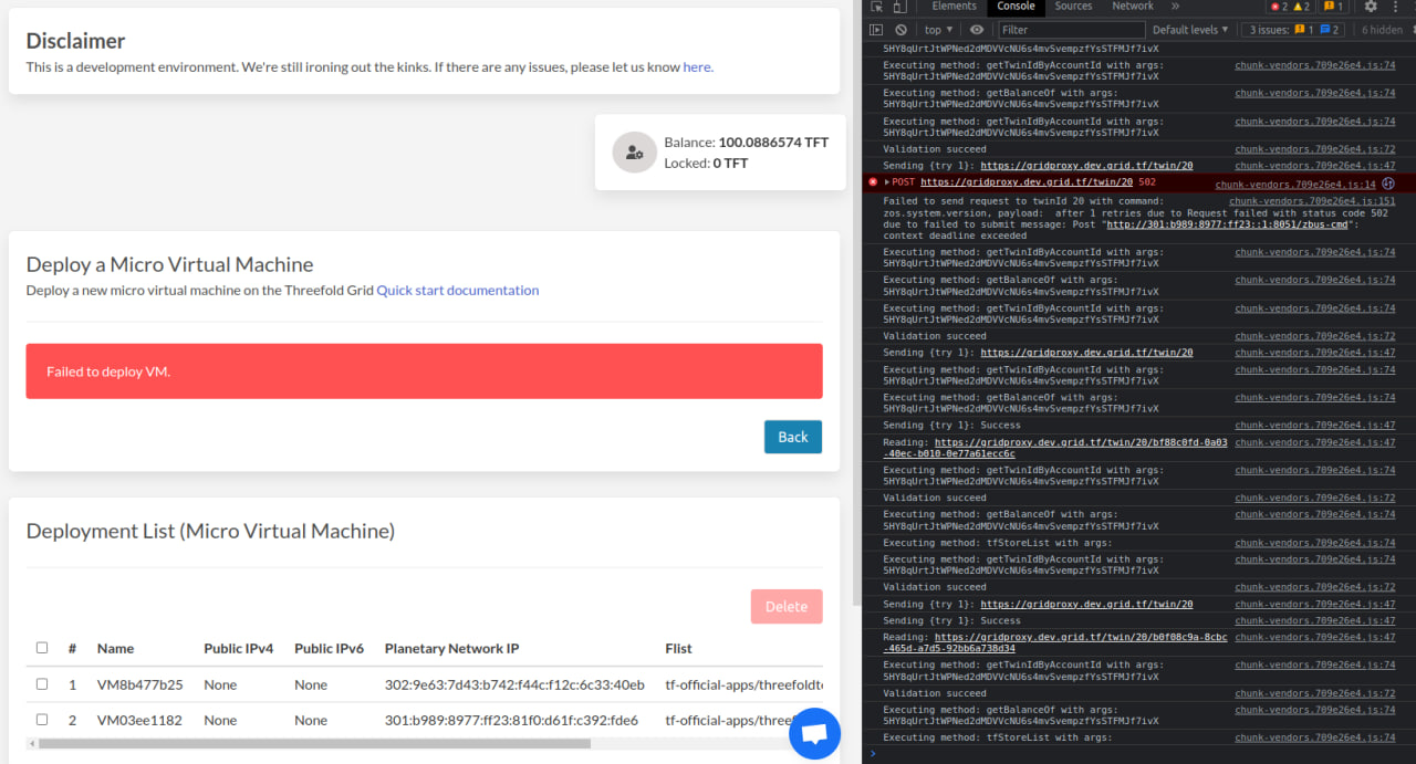 Failed to deploy VM. · Issue #1258 · threefoldtecharchive/grid_weblets · GitHub