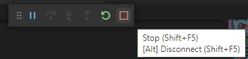 option to swap "stop" and "disconnect" in the debug toolbar when running from javascript debug ...