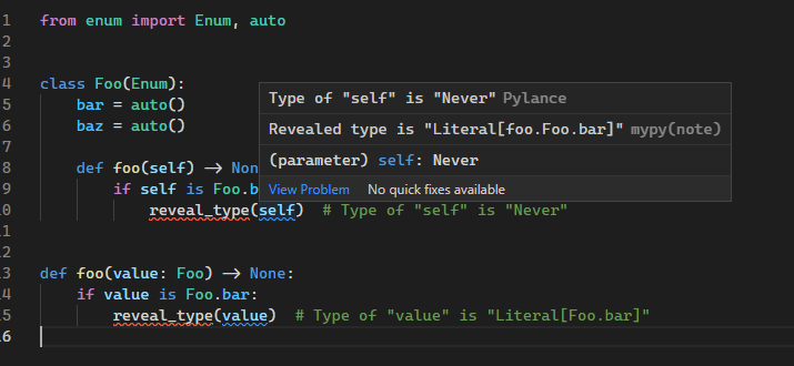 enum incorrectly narrowed to `Never` when instance check inside method · Issue #2299 · microsoft ...