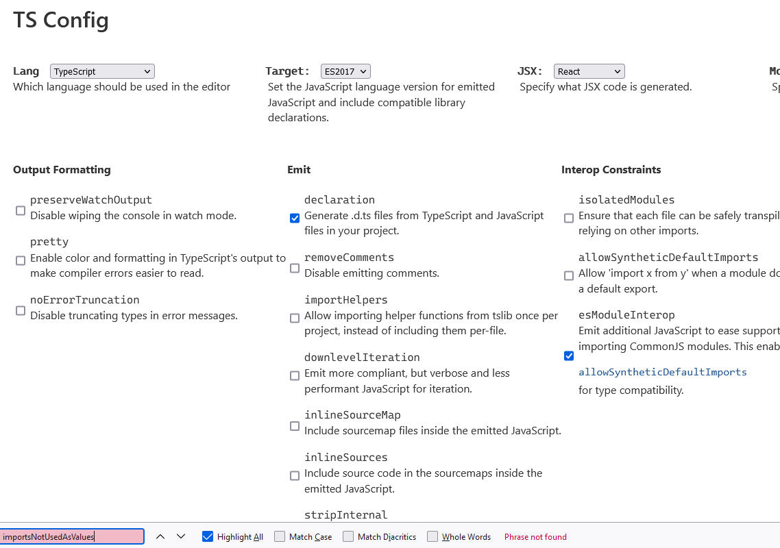 Playground `importsnotusedasvalues` Tsconfig Option Is Missing · Issue 2574 · Microsoft
