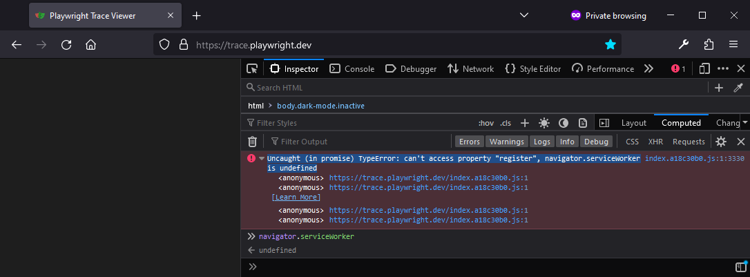 [BUG] `trace.playwright.dev` does not load on firefox in private browsing · Issue #22399 ...