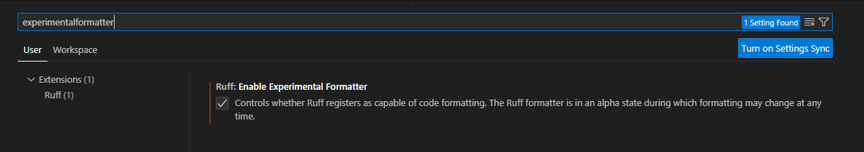 `ruff.enableExperimentalFormatter` cannot be set in workspace config · Issue #289 · astral-sh ...