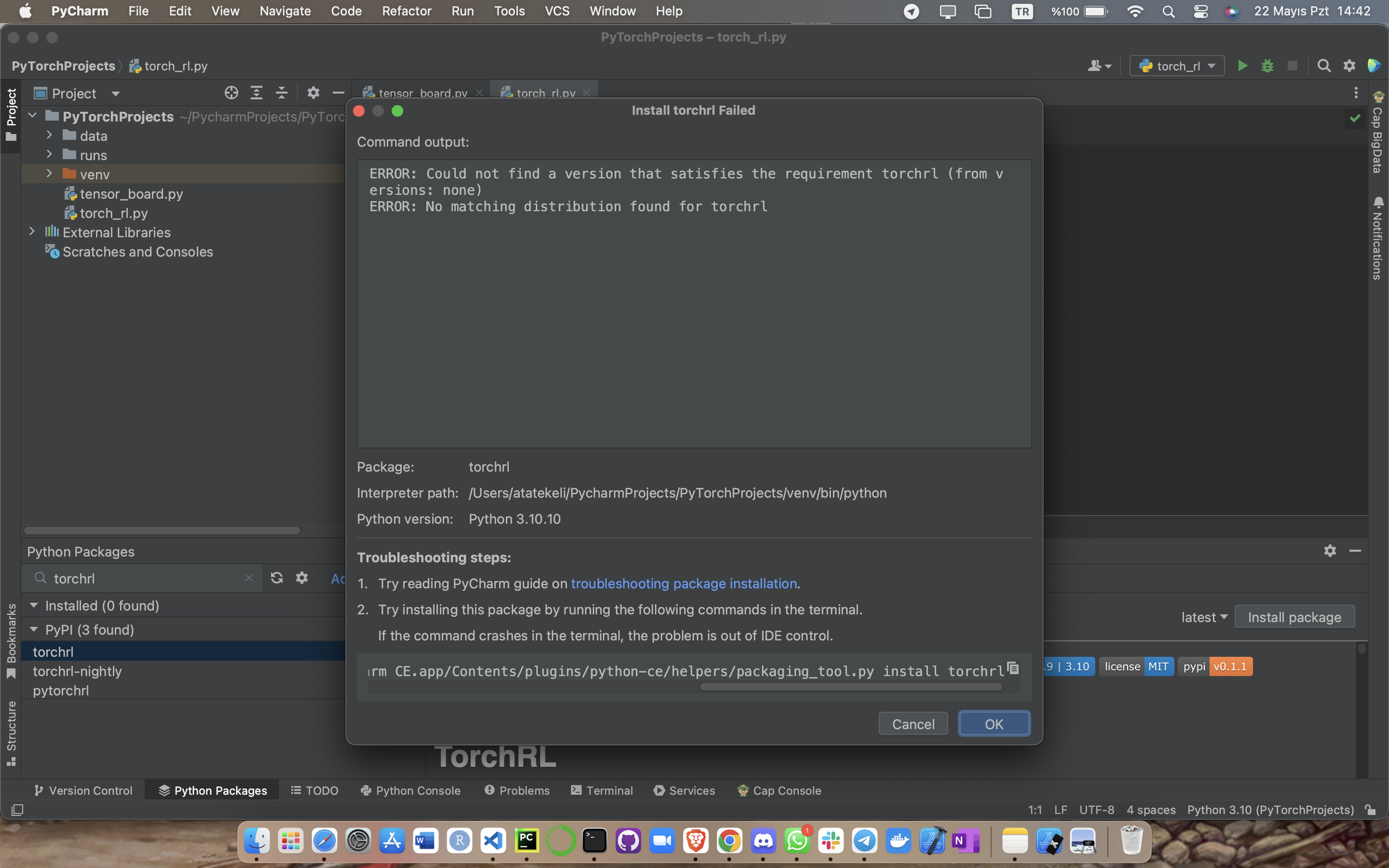 Install torchrl failed, PyCharm · Issue #1176 · pytorch/rl · GitHub