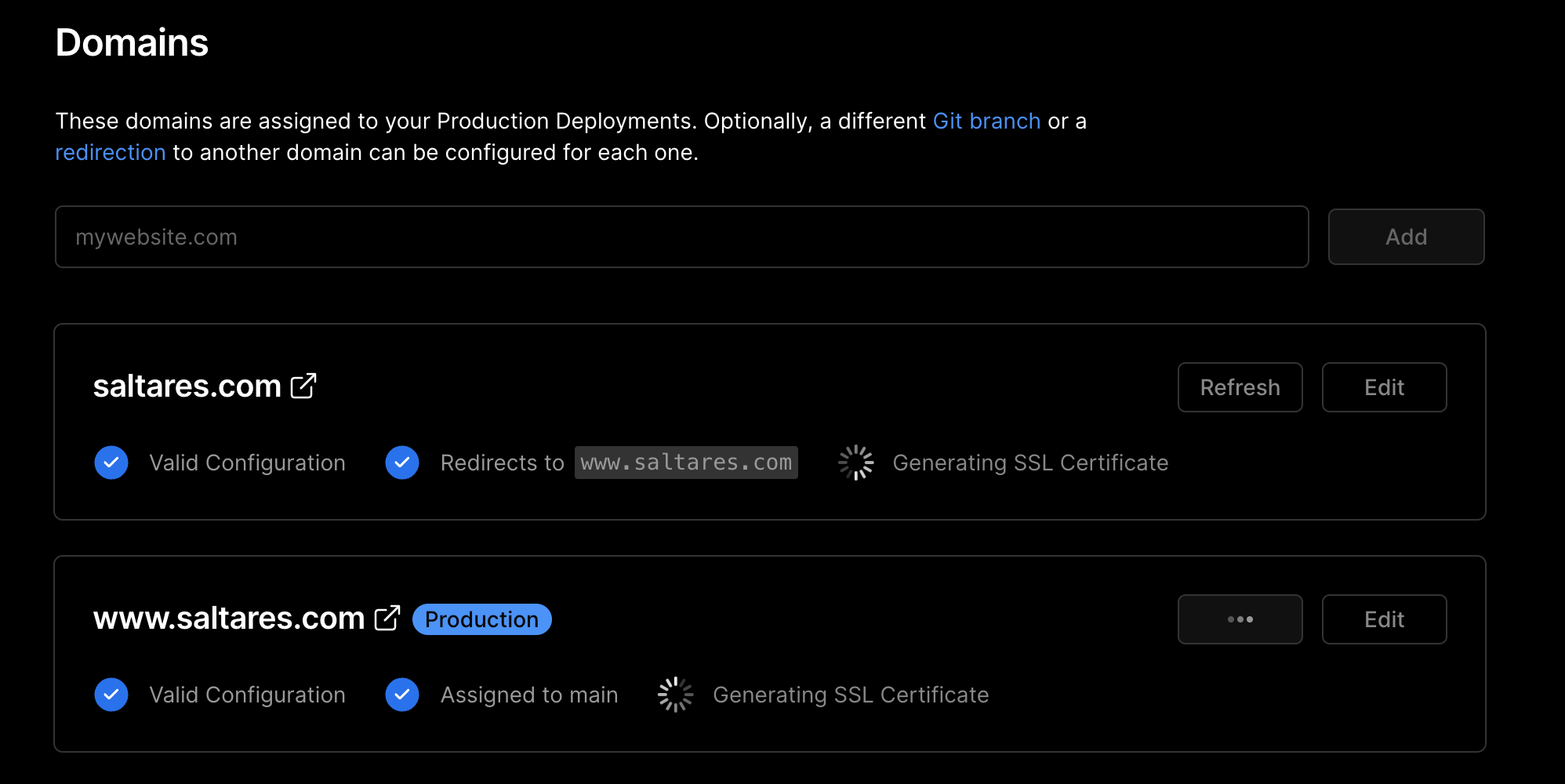 Domains stuck on "Generating SSL Certificate" · vercel vercel · Discussion #8516 · GitHub