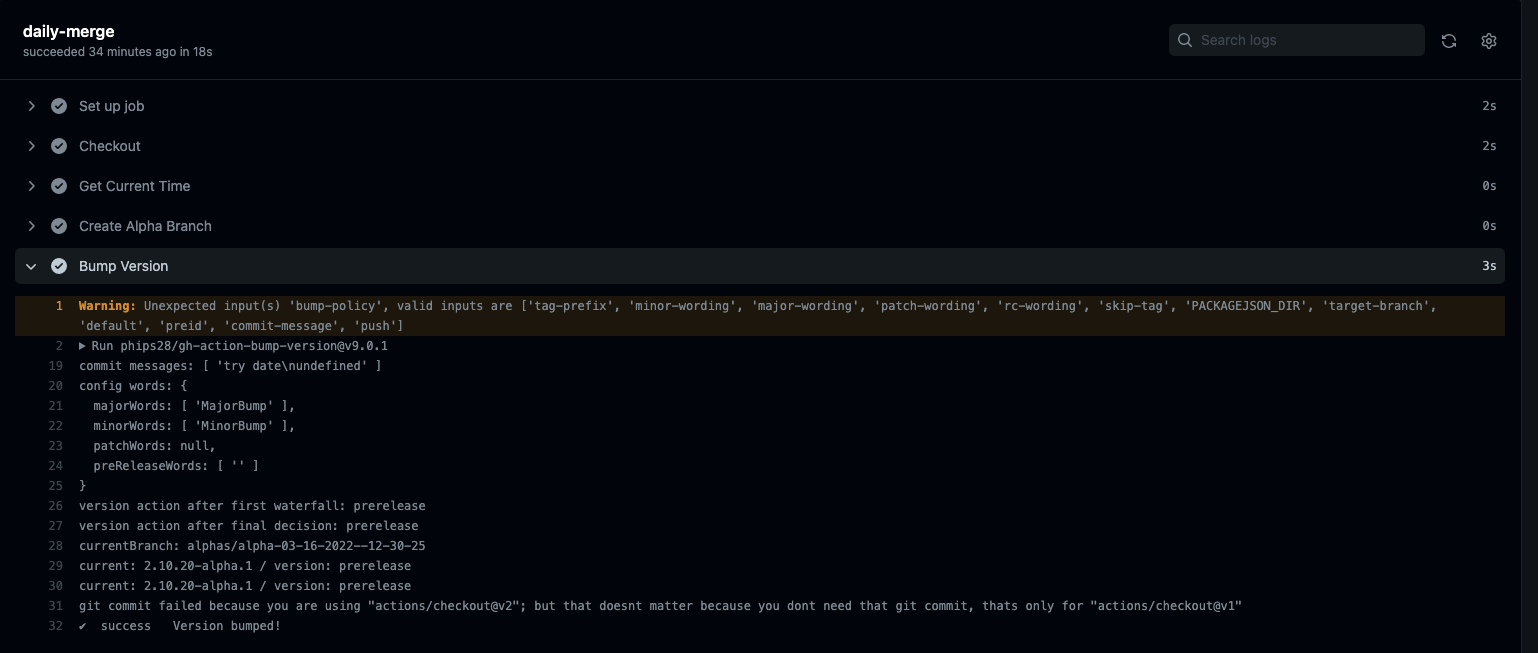Warning: Unexpected input(s) 'bump-policy' · Issue #155 · phips28/gh-action-bump-version · GitHub