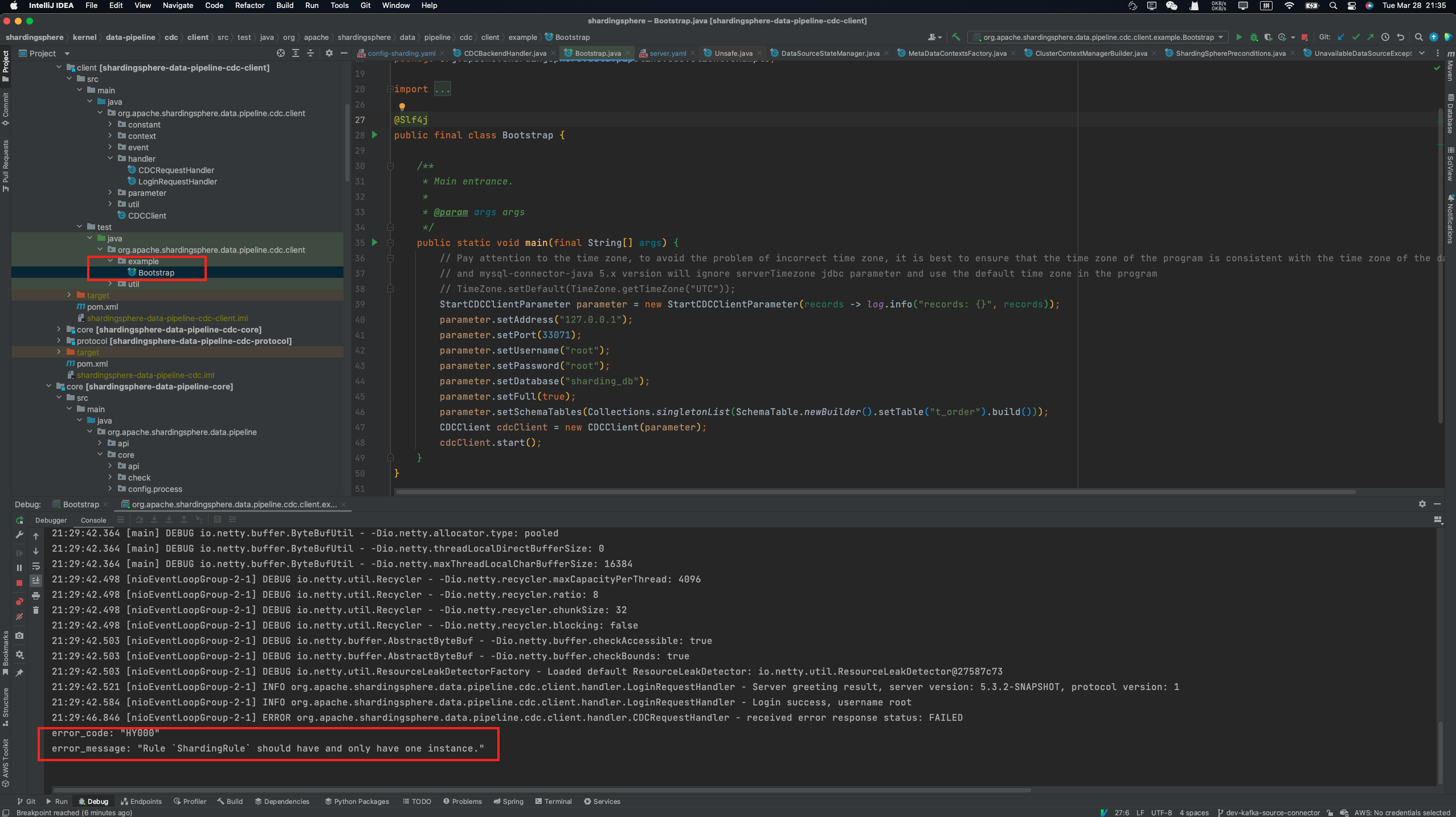 Error (HY000): Unable to start CDC correctly due to 'PipelineContext.getContextManager()' is ...