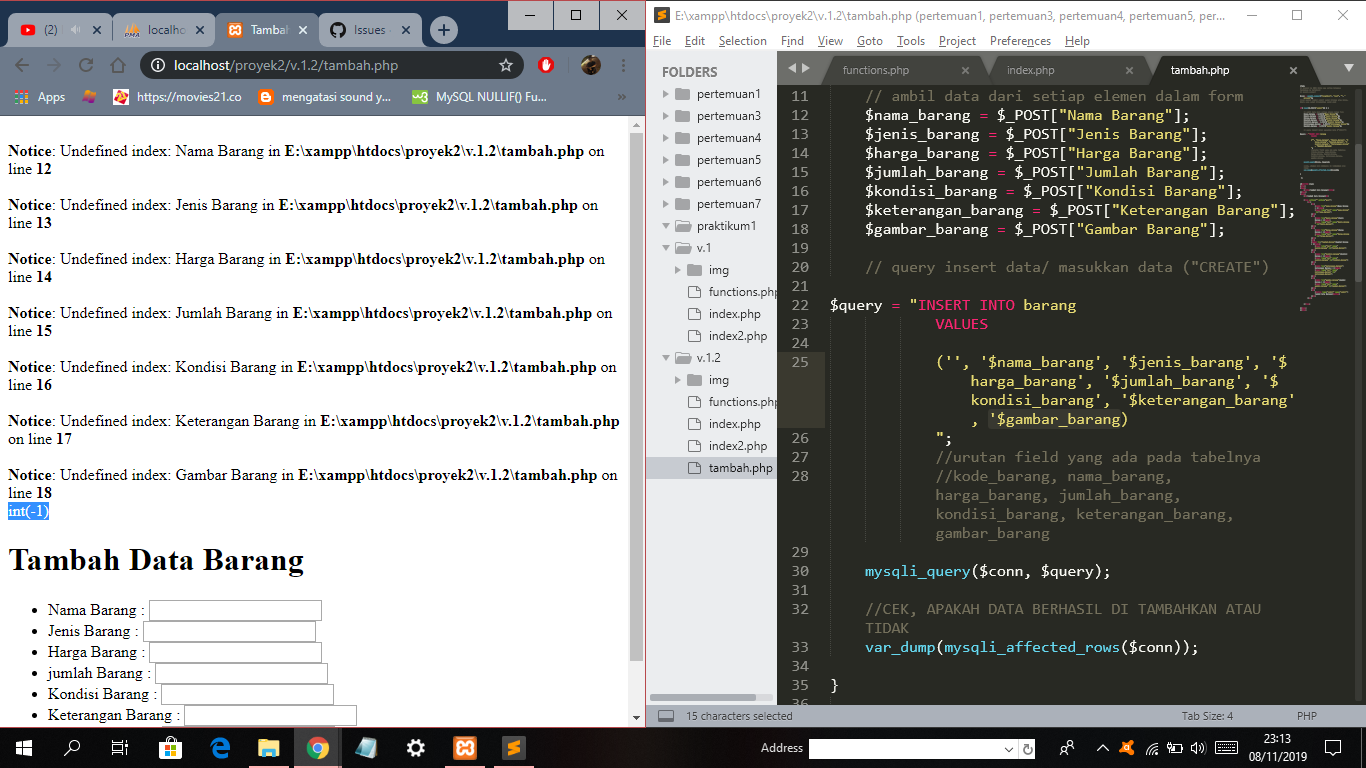 var_dump(mysqli_affected_rows($conn)); · Issue #7 · josuaokky/Laporan-Proyek2- · GitHub