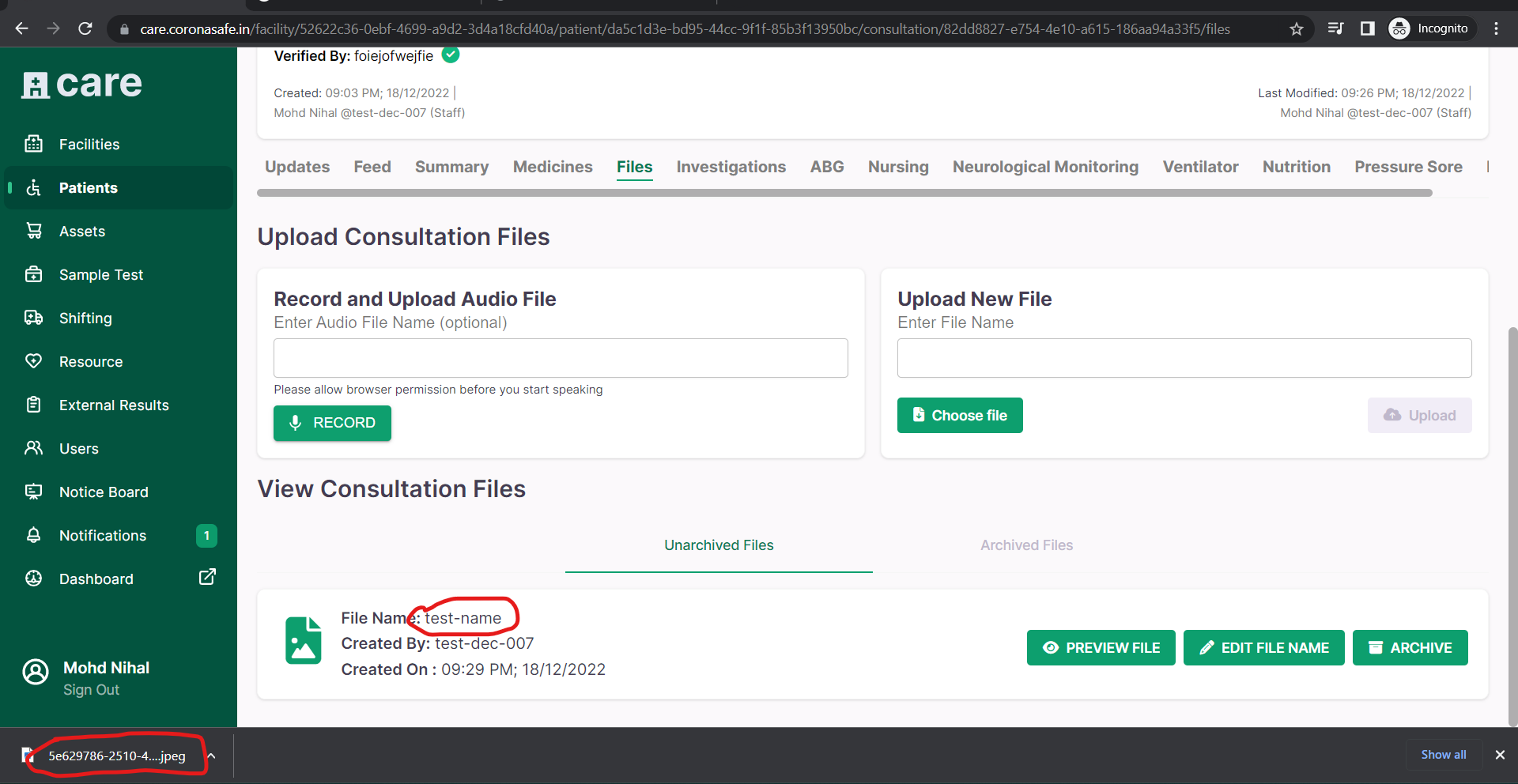 Downloaded File name is not same as in the patient consultation page · Issue #4352 · ohcnetwork ...