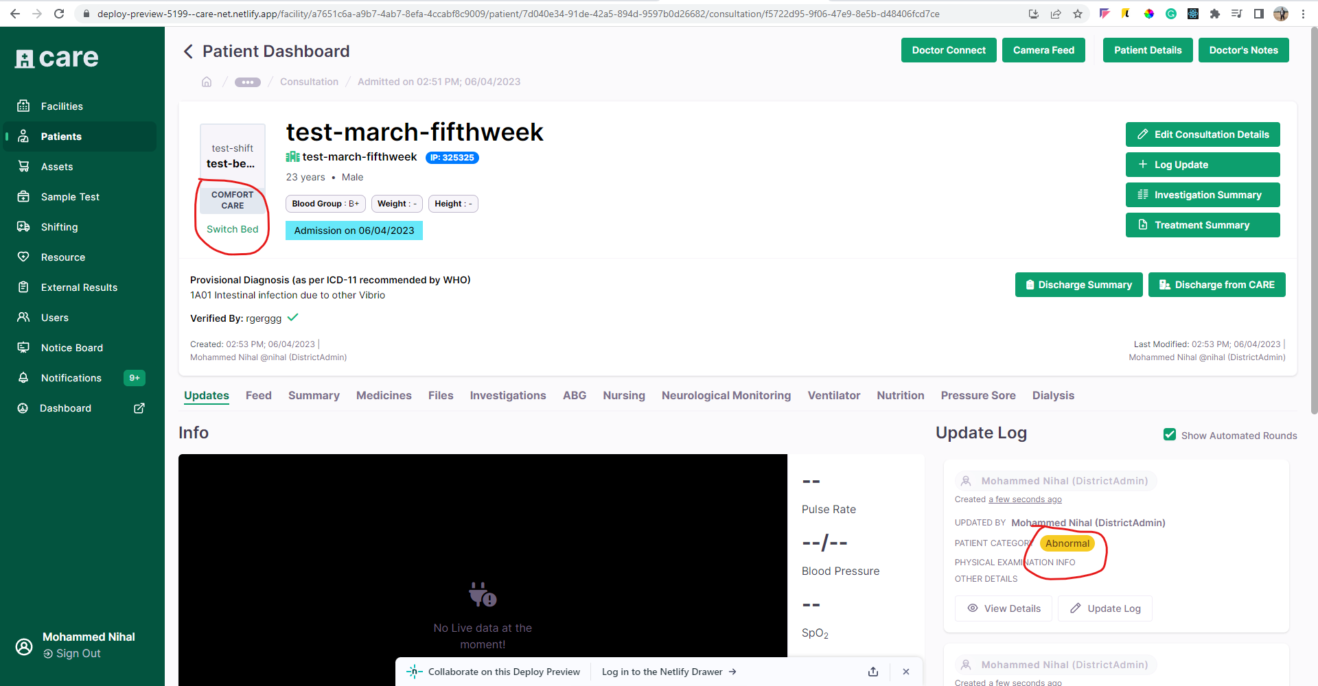 Patient category is not getting changed after updating on log update · Issue #5252 · ohcnetwork ...