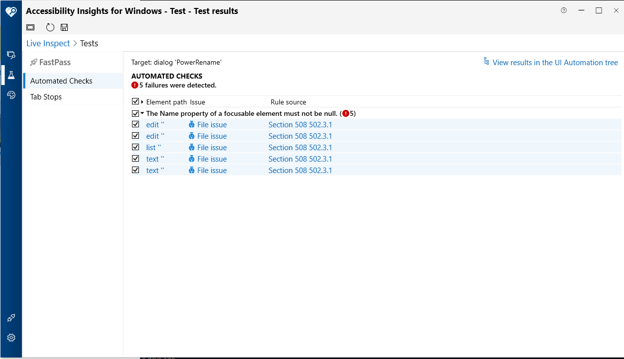 [Screen Readers - Power Toys - Power Rename]: An element must not have the same Name and ...