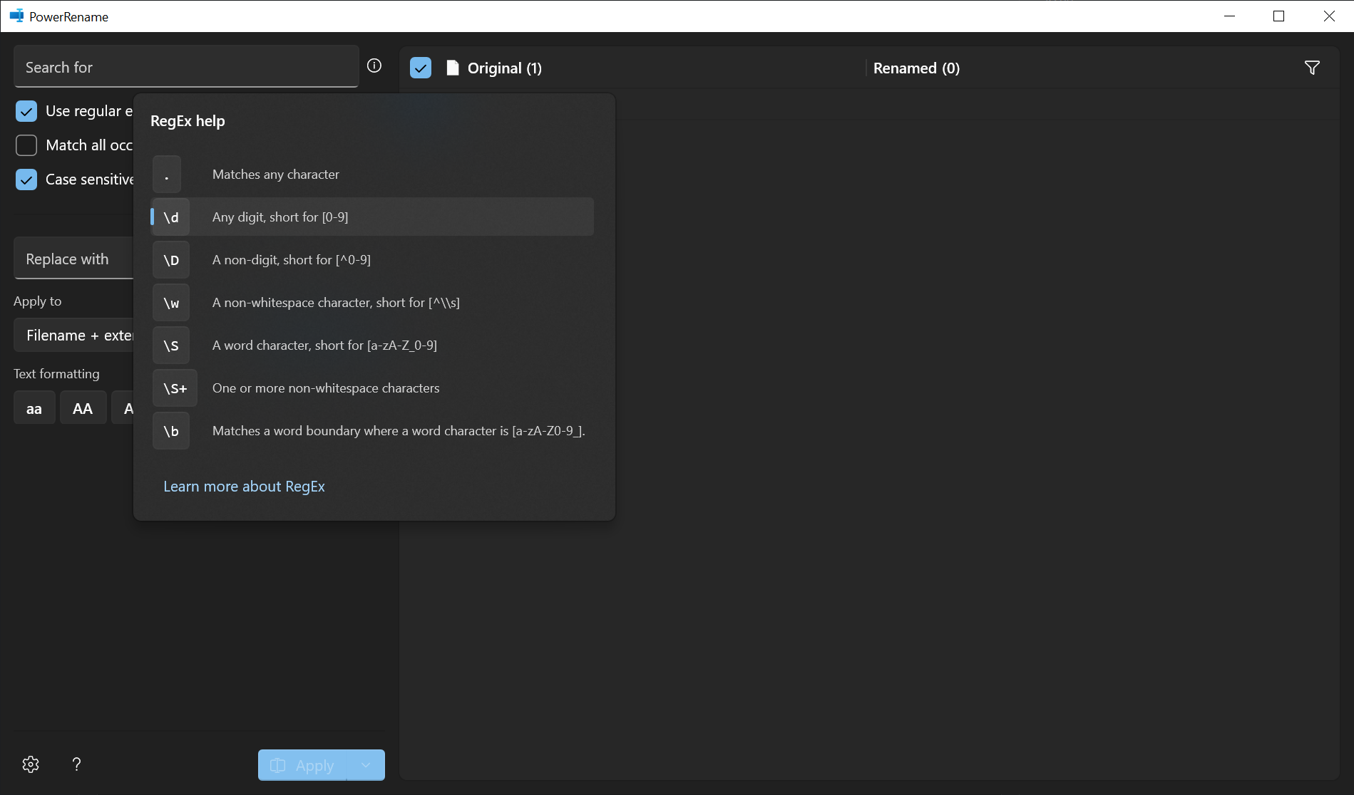  PowerRename Clicking RegEx Time Date Cheetsheat Items Doesn t Work 