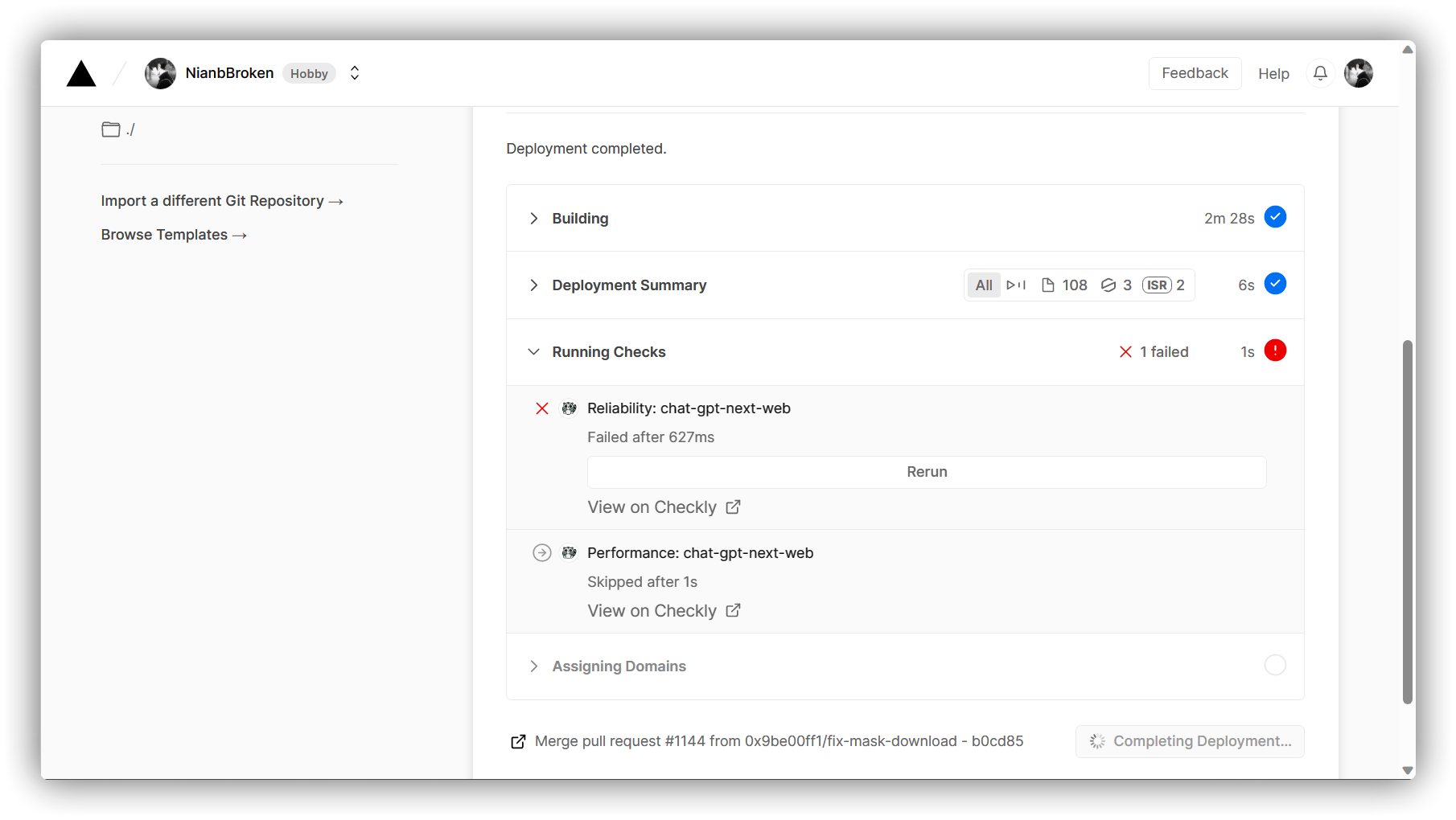 [Bug] 部署时报错，复现率100% · Issue #1158 · ChatGPTNextWeb/NextChat · GitHub