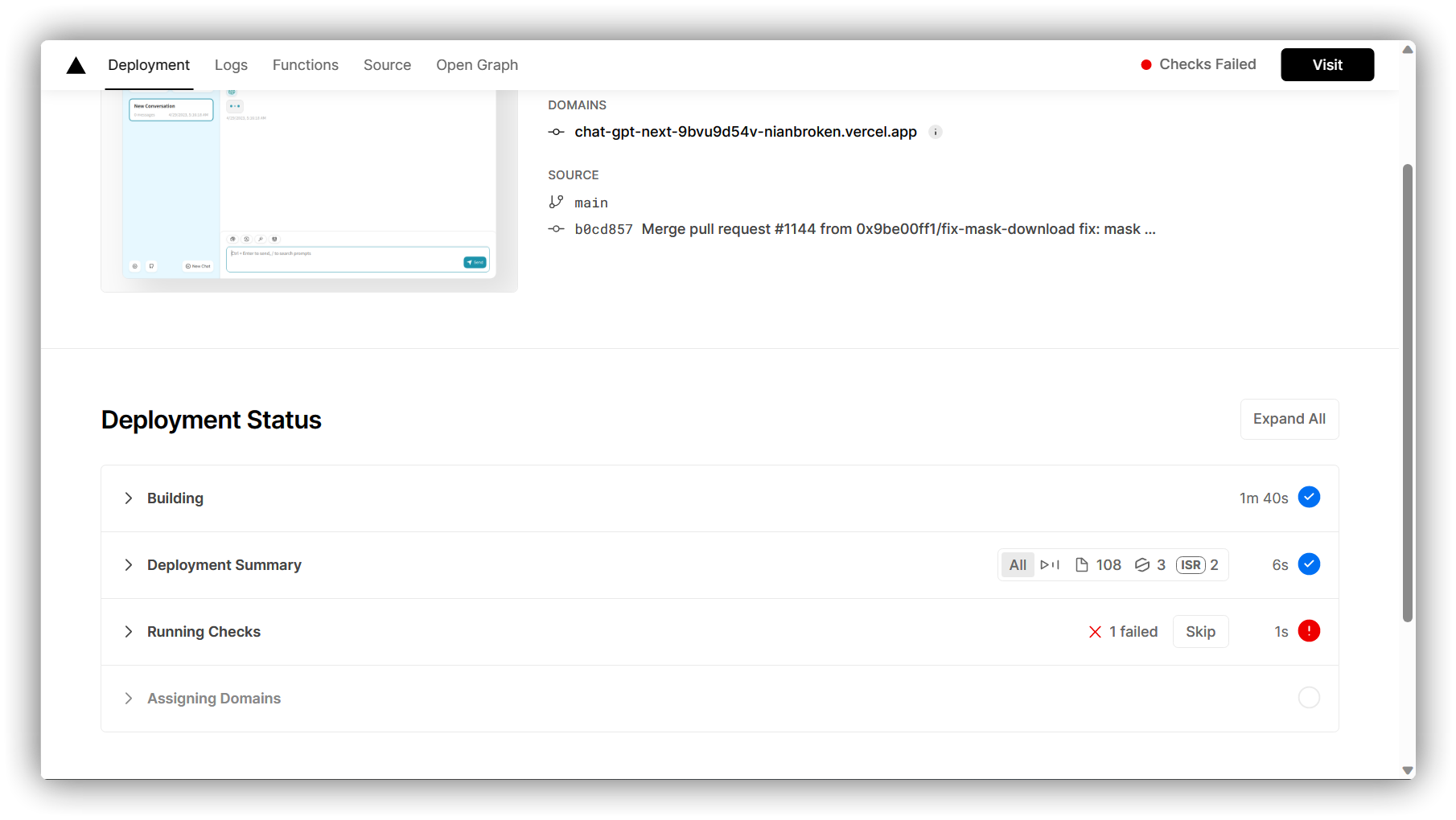 [Bug] 部署时报错，复现率100% · Issue #1158 · ChatGPTNextWeb/NextChat · GitHub