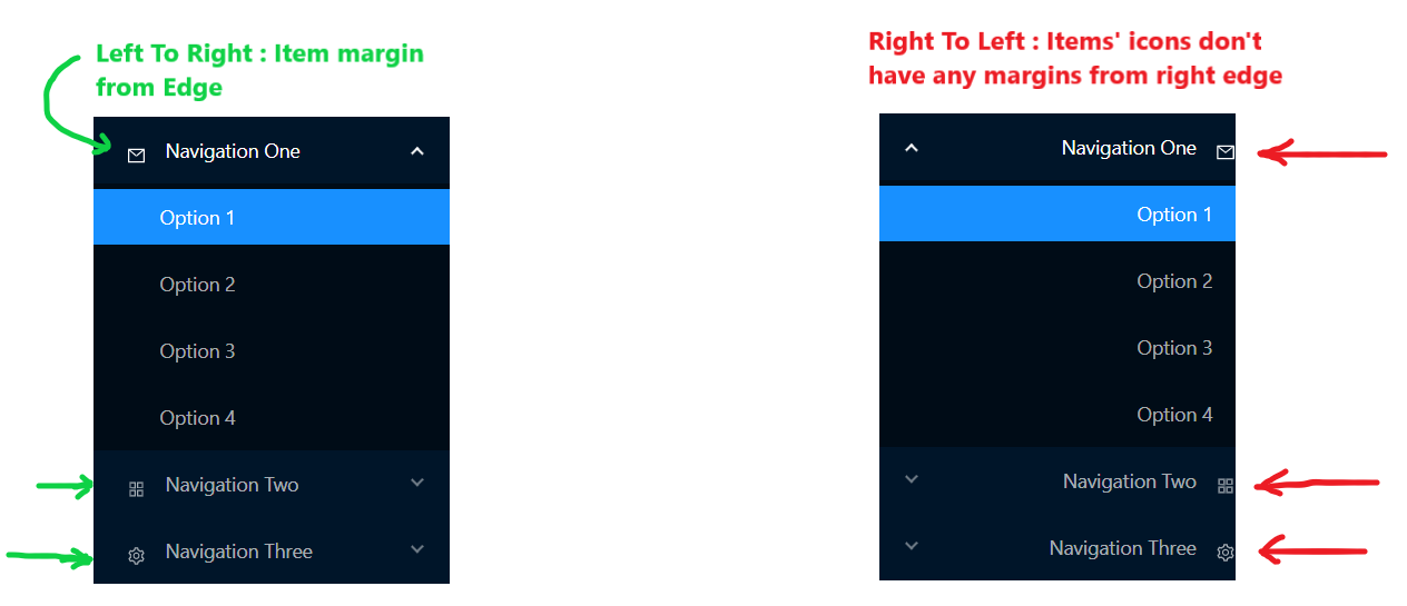 Incorrect Margin for Menu Icons and wrong direction for Table's Next and Previous Buttons in ...