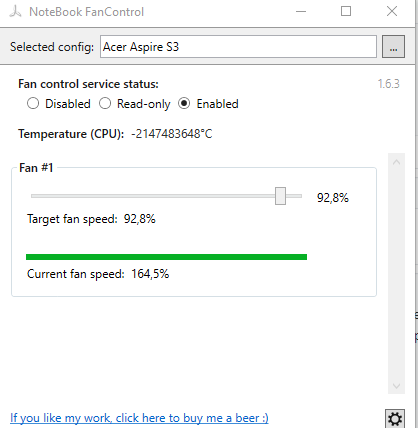 Acer Swift 3 SF314-54G -2147483648 C Temp and 164,5% Fan speed · Issue #1050 · hirschmann/nbfc ...