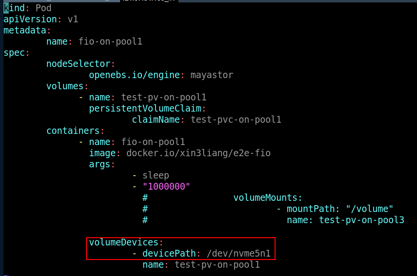 Can the volumeDevices devicePath parameter in the fio.yaml ...