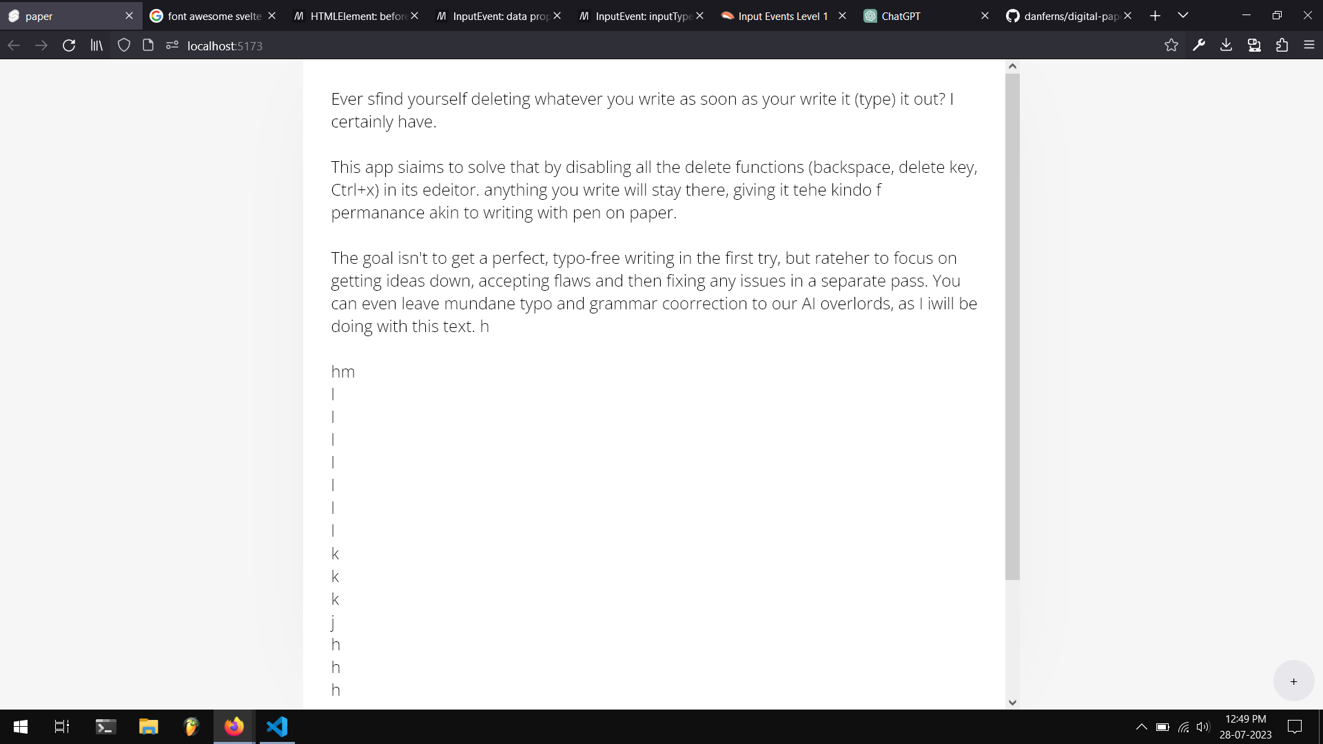 GitHub - danferns/digital-paper: a writing app with no backspace or undo