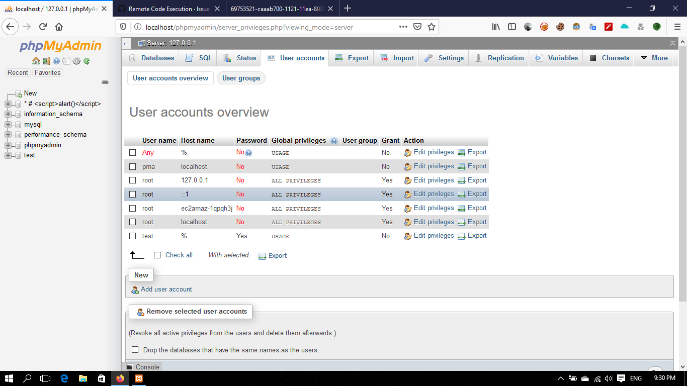 Corrupt internal DB allows more permissions · Issue #15576 · phpmyadmin/phpmyadmin · GitHub