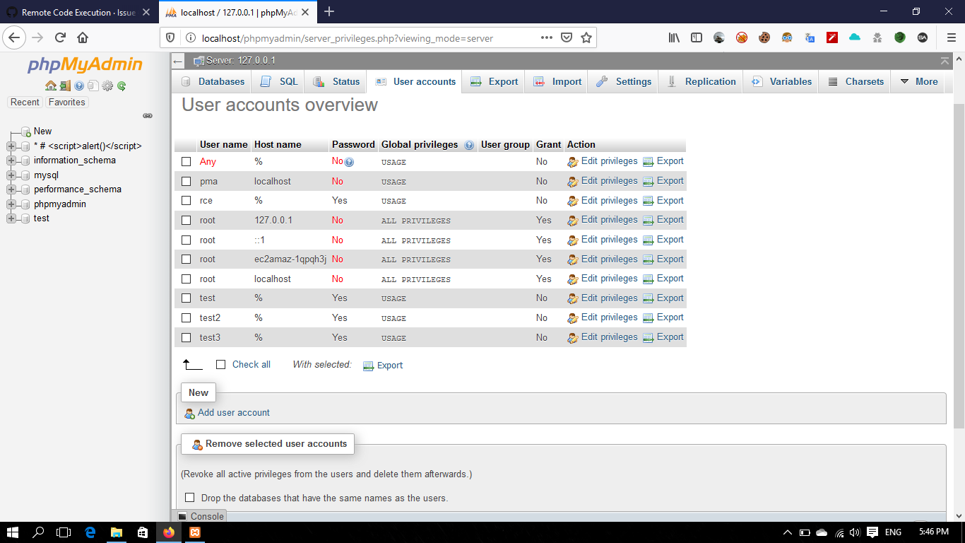 Corrupt internal DB allows more permissions · Issue #15576 · phpmyadmin/phpmyadmin · GitHub