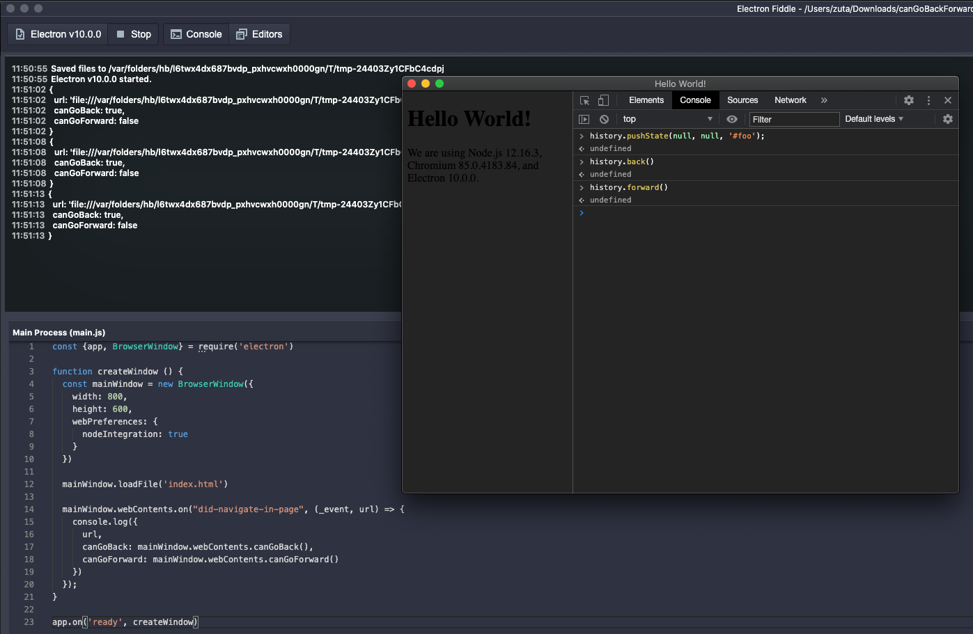 WebContents `canGoBack` and `canGoForward` return incorrect values starting from Electron v10.0. ...