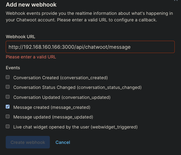 Can't use local URL for webhook · Issue #5999 · chatwoot/chatwoot · GitHub