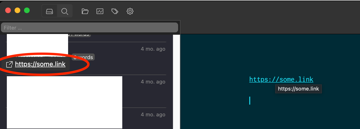 [Bug] clickable link is displayed in unexpected locations (instead of next to actual link in ...
