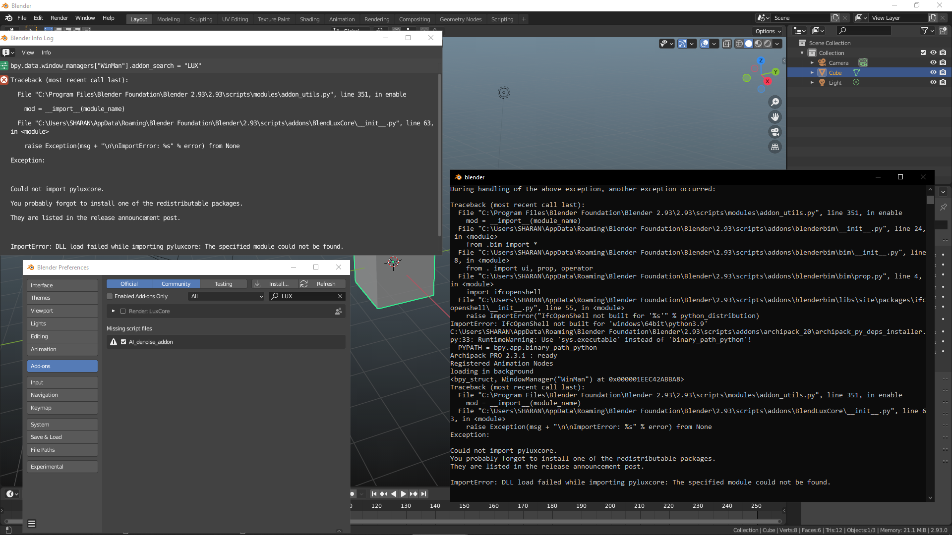 Unable to activate Luxcore 2.5 on Blender2.93.0 · Issue #699 · LuxCoreRender/BlendLuxCore · GitHub