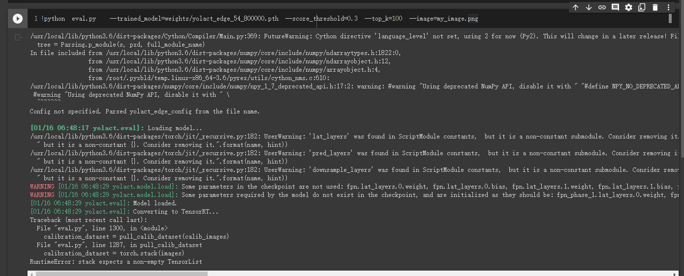 RuntimeError: stack expects a non-empty TensorList · Issue #30 · WisconsinAIVision/yolact_edge ...