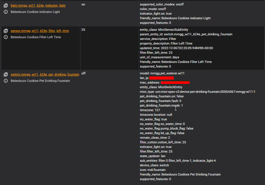 Xiaomi Smart Pet Fountain only show 3 entities. Not all are shown, for example no water sensor ...