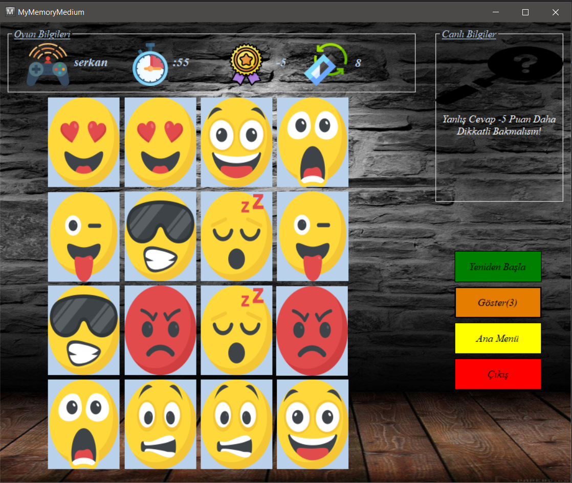 GitHub - SerkanOzkann/CSharpMemoryGame: C#MemoryGame(Hafıza Oyunu)