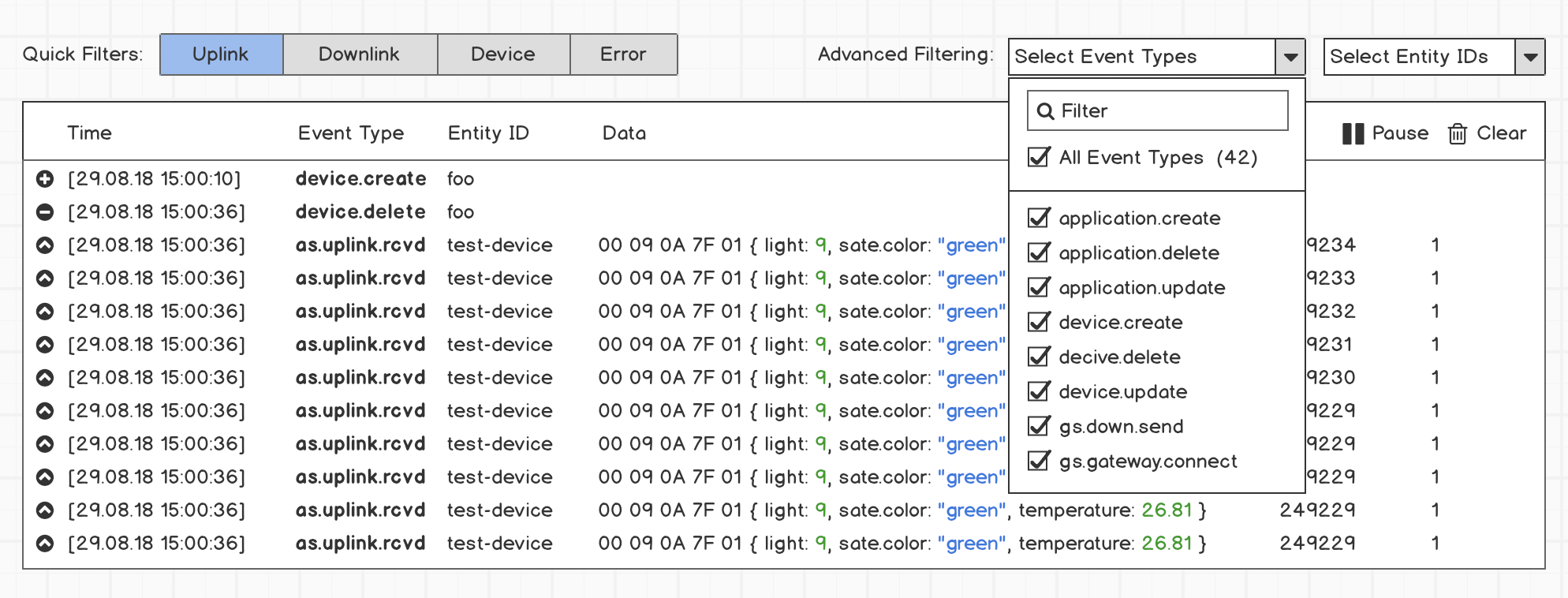Events presentation in the console · Issue #553 · TheThingsNetwork/lorawan-stack · GitHub