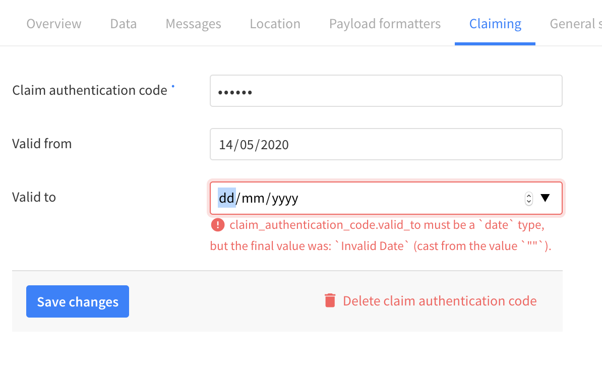 Device claim authentication code form shows bad validation message · Issue #2567 ...