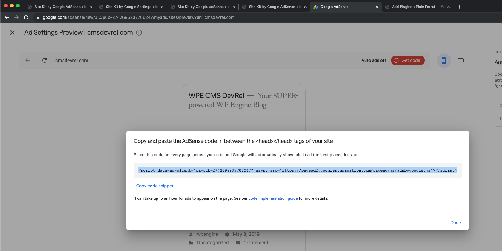 Existing official AdSense snippet not detected · Issue #798 · google/site-kit-wp · GitHub