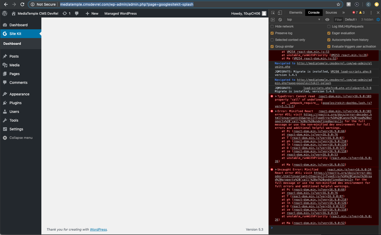 Blank Page at wp-admin/admin.php?page=googlesitekit-dashboard · Issue ...