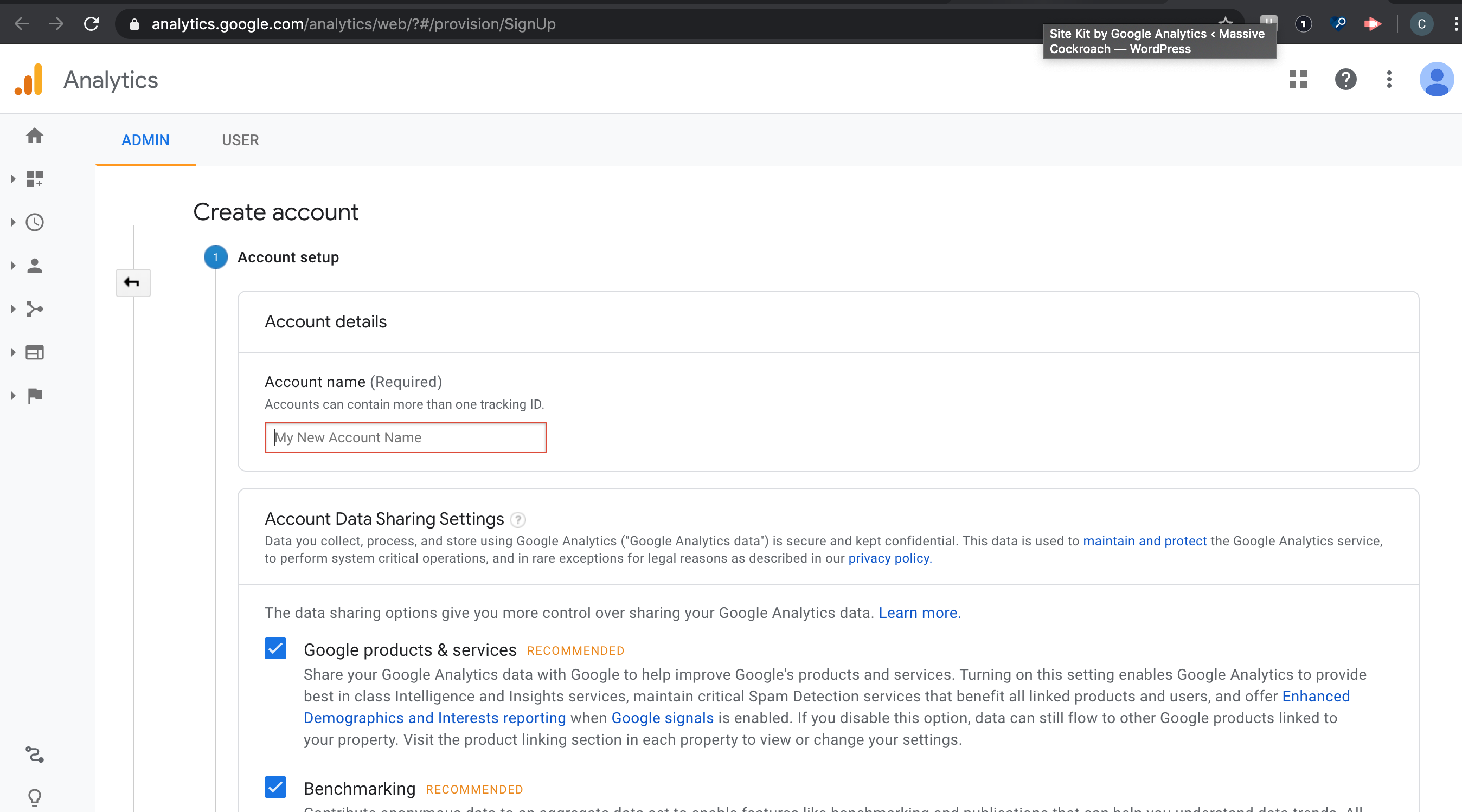 Allow users with existing GA account, but no matching property to create a(nother) account ...