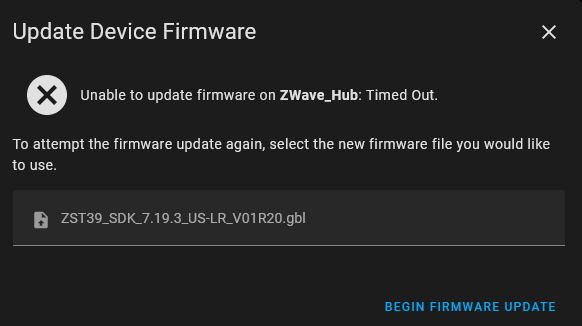 Z-Wave (Zooz 800) Firmware update succeeded, but reported as failed. · Issue #17605 · home ...