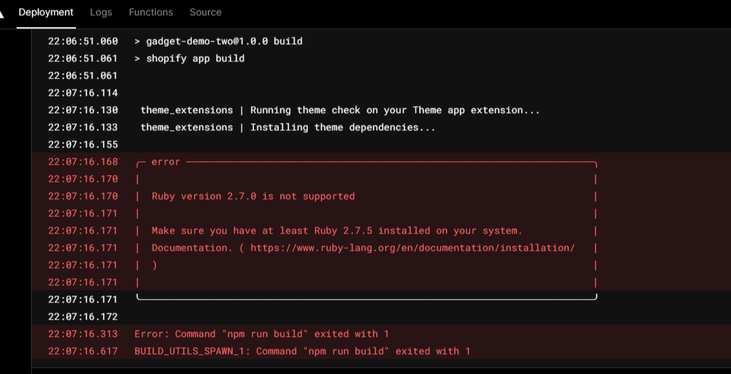 Getting Ruby version 2.7.0 is not supported in Vercel · Issue #1626 · Shopify/cli · GitHub