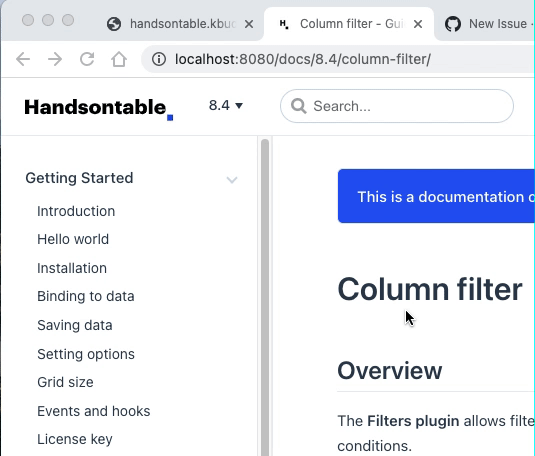 New Docs: Version switcher does not preserve the selected page · Issue #8253 · handsontable ...