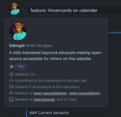 feature: Hovercards on calendar · Issue #526 · open-sauced/app · GitHub