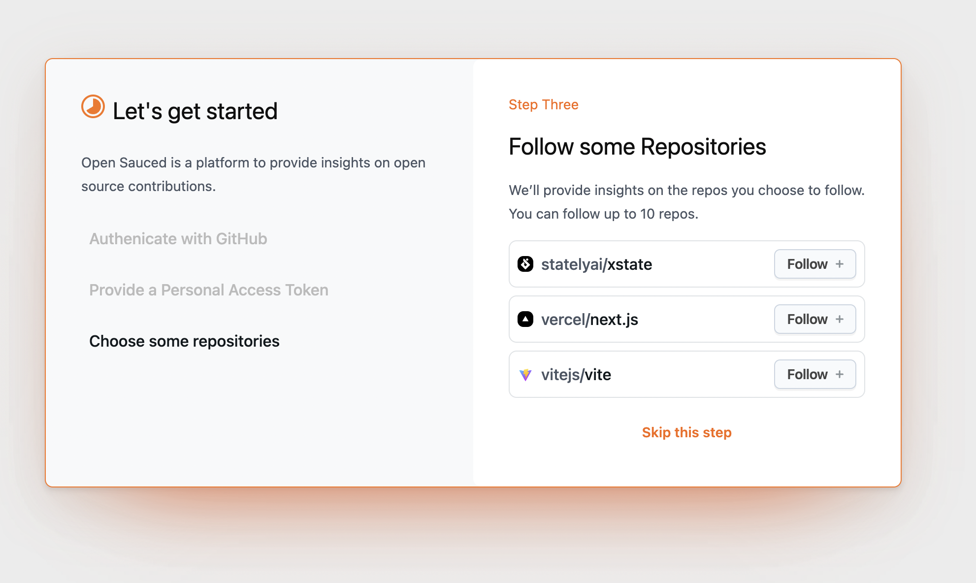 feature: remove step 2 PAT and only present repo list · Issue #544 · open-sauced/app · GitHub