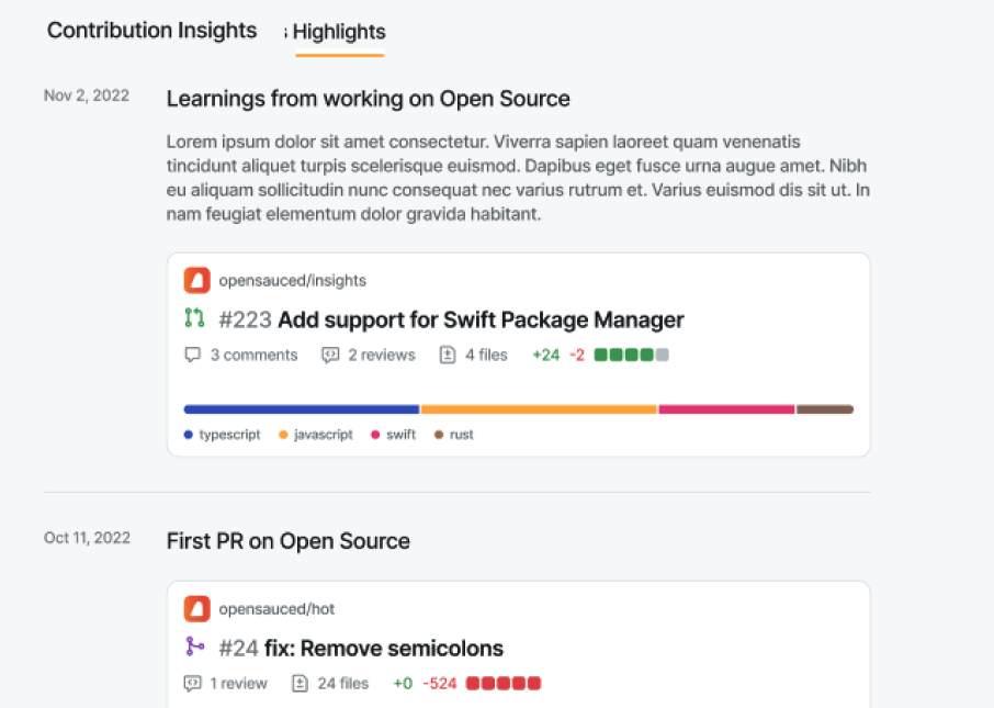 Feature Contribution Highlights · Issue 718 · Open Sauced App · Github