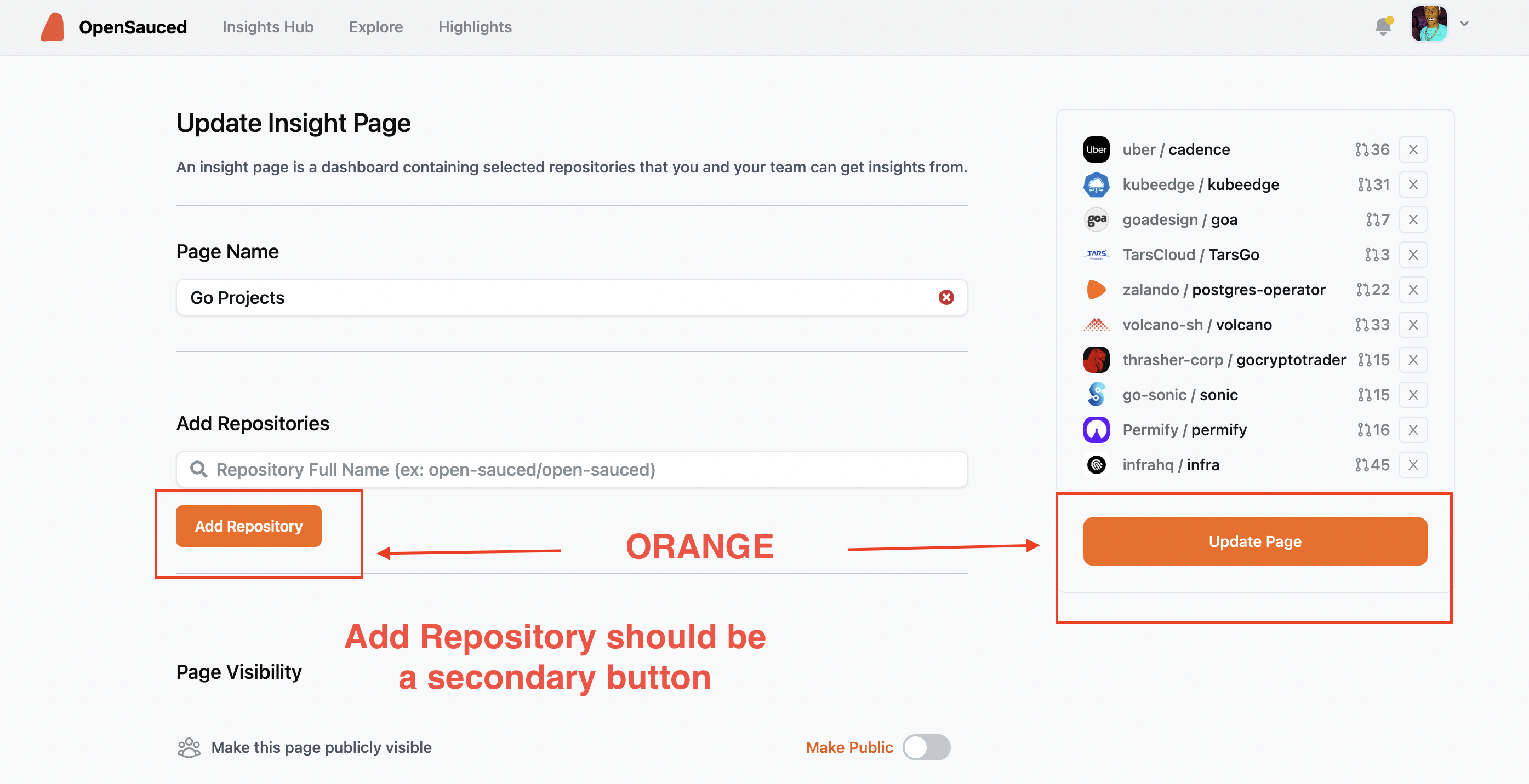 Feature: Use default button to add repositories · Issue #1014 · open-sauced/app · GitHub