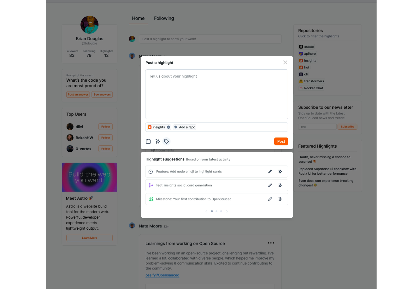 Feature: Highlight suggestions · Issue #943 · open-sauced/app · GitHub