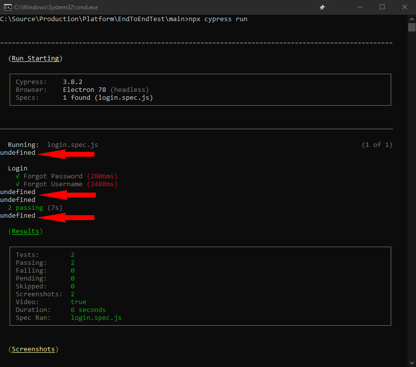 Cypress run output prints "undefined" in various locations · Issue #6223 · cypress-io/cypress ...