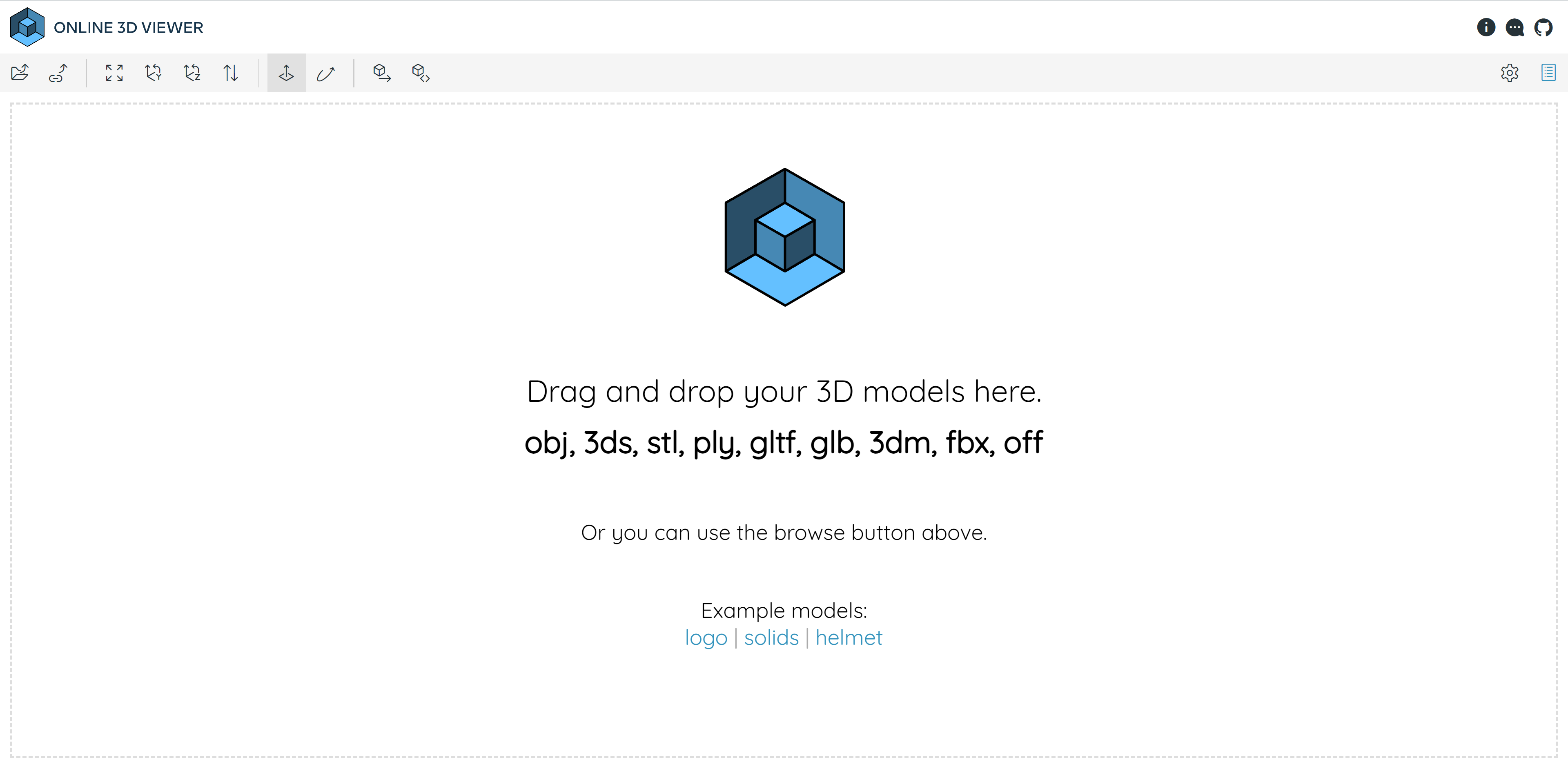 Don't show the settings/details icons on the landing page · Issue #153 · kovacsv/Online3DViewer ...