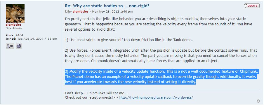 Issues with setting Body velocity. · Issue #186 · viblo/pymunk · GitHub