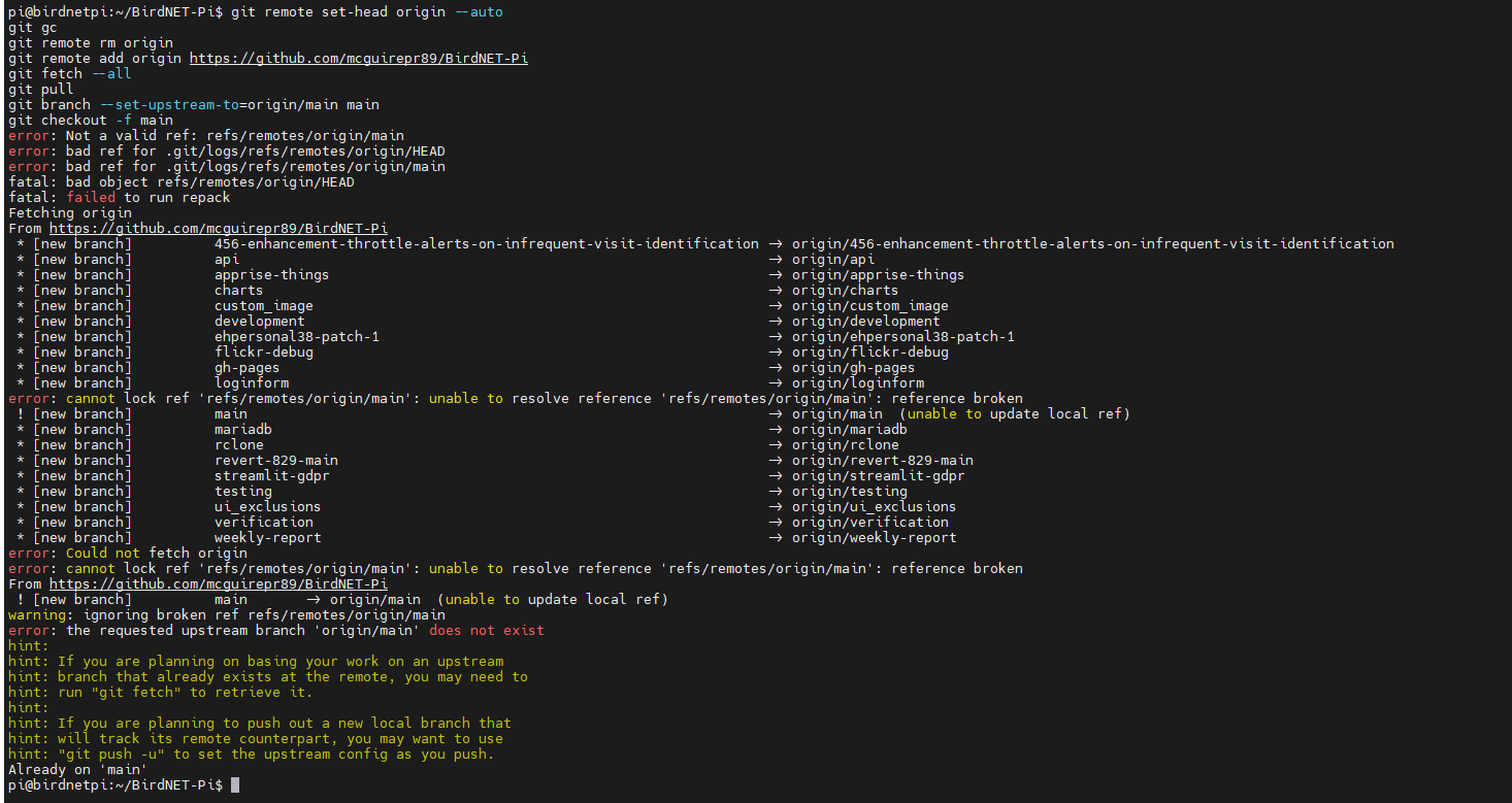 Update seems to have issues with git · Issue #874 · mcguirepr89/BirdNET ...