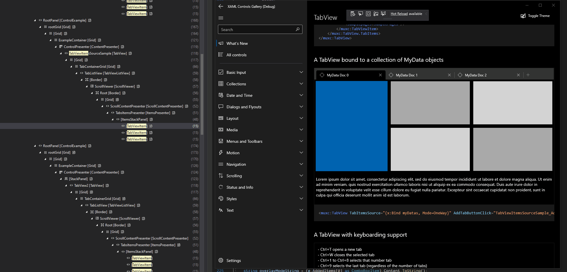 TabViewItems in bound collection example not deleting from Live Visual ...
