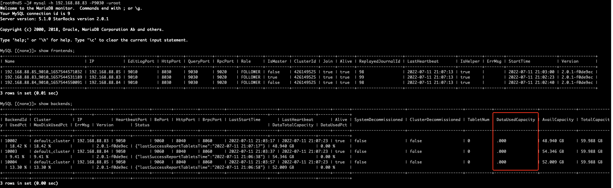 【show Backends】datausedcapacity Display Needs To Be Optimized · Issue 8567 · Starrocks
